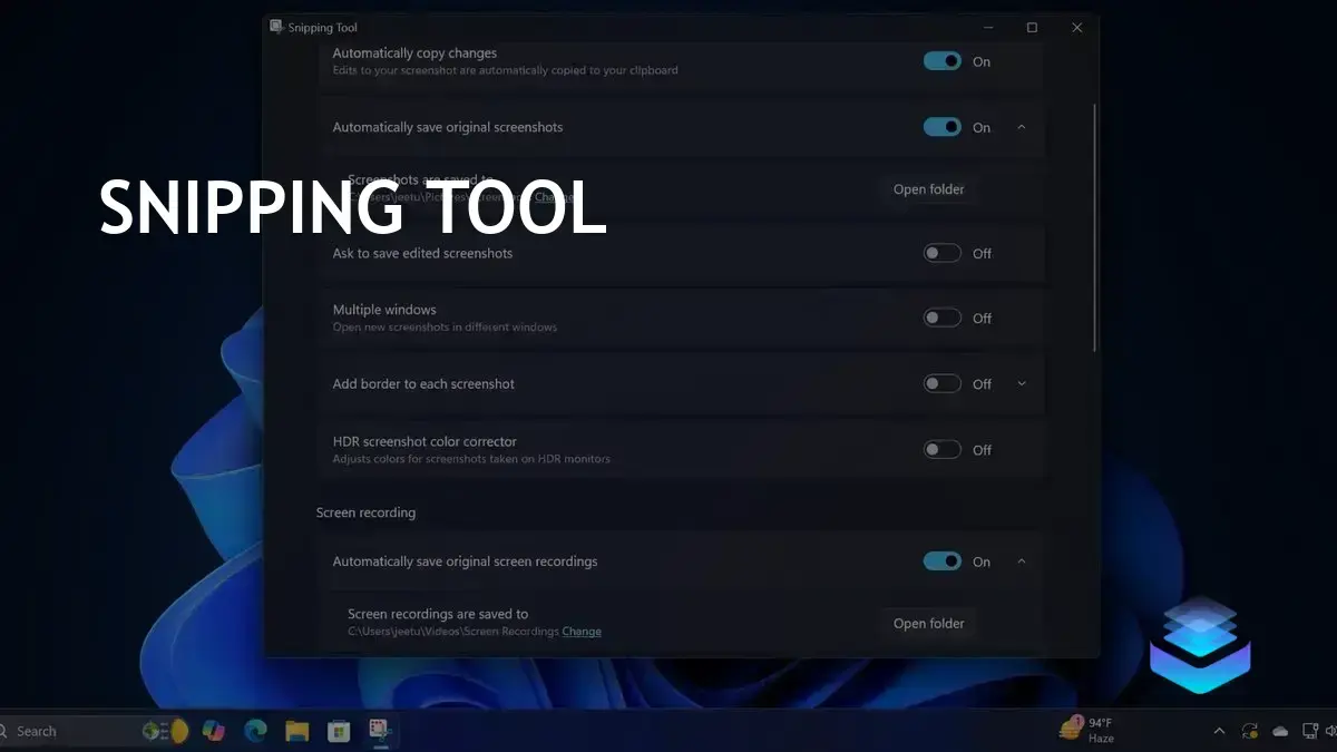 Windows 11 Snipping Tool Update Adds Default Save Folder Feature